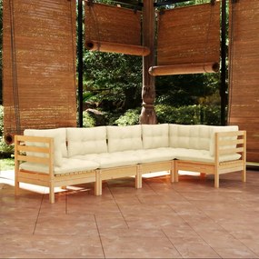 5dílná zahradní sedací souprava s krémovými poduškami borovice,  3096382