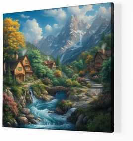 Obraz na plátně - Alpská říčka s domy FeelHappy.cz Velikost obrazu: 100 x 100 cm