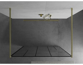 Mexen Kioto, sprchová zástěna Walk-In 100 x 200 cm, 8mm sklo černý vzor, ​​zlatý matný profil, 800-100-002-55-78