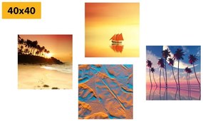 Set obrazů moře a pláž v zajímavých barvách - 4x 40x40 cm