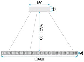 Toolight Závěsné LED osvětlení Crystal LE4 MS009-CP růžová zlatá 59 cm