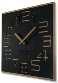 Designové nástěnné hodiny v kombinaci dřeva a černé barvy 40 cm