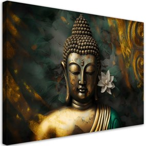 Obraz na plátně, zlatý Buddha meditace - 90x60 cm