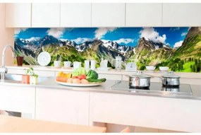 DIMEX | Fototapeta do kuchyně Hory KI-350-033 | 350 x 60 cm | zelená, modrá, hnědá