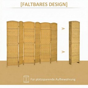 HOMCOM skládací dělící stěna se 6 panely 270x180 cm Záclona pro zajištění soukromí do kanceláře nebo ložnice v přírodním dřevě