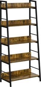 HOMCOM Knihovna v industriálním stylu, nakloněná, 5 polic, 70L x 35W x 150H cm