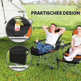 sada 2 skládacích kempingových křesel Rybářské křeslo s odnímatelnou opěrkou nohou Držák na pohár Nosnost 120 kg Oranžová barva