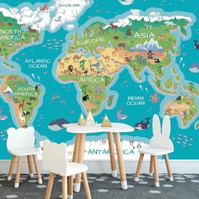 Tapeta zeměpisná mapa světa pro děti - 225x150 cm