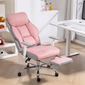 HOMCOM zesílená ergonomická kancelářská židle s nastavitelnými područkami, opěrkou nohou a opěrkou hlavy, růžová