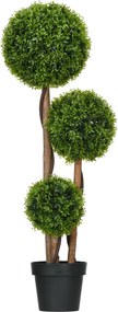 Umělý strom HOMCOM, Umělá rostlina, Zelený buxus se 3 koulí z bambusových listů, Včetně květináče, Pro vnitřní i venkovní použití, Výška 110 cm, Bez …