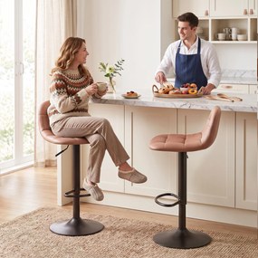 HOMCOM 2dílná sada barových židlí z PU kůže, retro-průmyslový styl, výškově nastavitelná, otočná o 360°, 40x41,5x76-98cm, tmavě hnědá