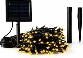 LED venkovní solární světýlka na zahradu, 20 m, teple bílá, 200 diod, černý kabel, IP44, solární panel