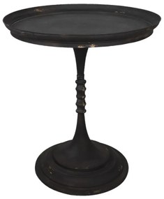 Tmavě hnědý kovový odkládací stolek na 1 noze s patinou – 60x68 cm