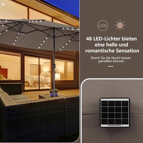 Costway 470 cm Velký dvojitý deštník na terasu s 48 solárními LED světly