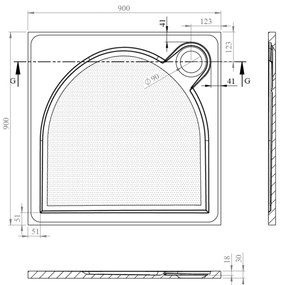 Gelco, LARCA sprchová vanička z litého mramoru, čtverec 90x90x3cm, PL009