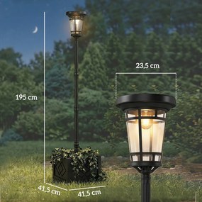 Solární lucerna stojací lampa s květináčem 195cm venkovní zahradní lucerna s 2 úrovněmi jasu spínač ovládání světla IP44