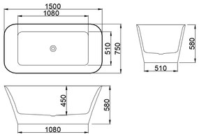 BPS-koupelny Volně stojící akrylátová vana HYD-VIA511A 150x75 bílá, odtokový komplet černý