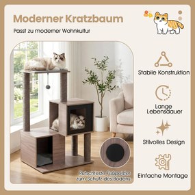 Costway Moderní škrabadlo pro domácí kočky 94 cm patrová dřevěná věž