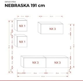 Ral Obývací stěna NEBRASKA 1, 191 cm - Černý lesk