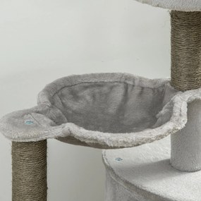 Škrabadlo PawHut s pelíškem a jeskyní pro kočky, sisalový sloupek a rampa, pro malé kočky, světle šedá, 60 cm x 40 cm x 113 cm | Aosom.de