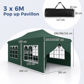 Costway Pavilon skládací altán s 6 odnímatelnými bočními stěnami, výškově