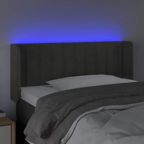 Čelo postele s LED tmavě šedé 103 x 16 x 78/88 cm samet 3123517