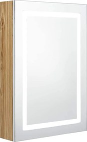 LED koupelnová skříňka se zrcadlem bílá a dub 50 x 13 x 70 cm 326493
