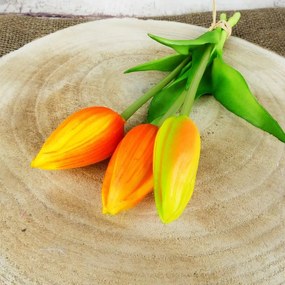 Umělé mini tulipány gumové- oranžovo- žluté, svazek 3 ks, 24 cm