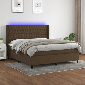 Box Spring Postel S Matrací A Led Textil Tmavě Hnědá Prošívaný design 160