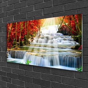 Obraz na skle Vodopád Příroda Les 100x50 cm