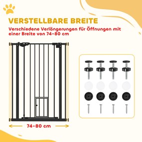 Dveřní mříž PawHut pro psy s dvojitým zámkem, nastavitelná délka 74-80x104cm, automatický zámek dveří, montáž bez vrtání, černá | Aosom.de