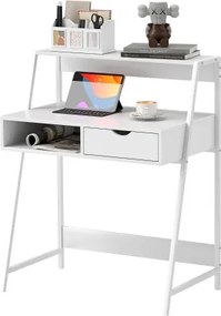 HOMCOM sekretářský počítačový stůl kancelářský v retro stylu zásuvka přihrádka kov bílá