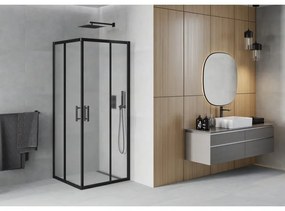 Mexen Rio, čtvercový sprchový kout s posuvnými dveřmi 70 (dveře) x 70 (dveře) x 190 cm, 5mm sklo námraza, černý profil, 860-070-070-70-30