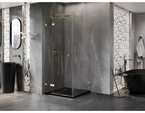 Mexen Lunar T, sklápěcí sprchový kout levý 110 x 110 cm, 8mm čiré sklo, zlatý profil, 834T-110-110-50-00-L