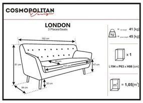 Šedobéžová pohovka Cosmopolitan design London, 192 cm