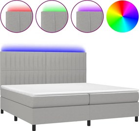 Box spring postel s matrací a LED světle šedá 200x200 cm textil 3135061
