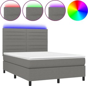 Box spring postel s matrací a LED tmavě šedá 140x200 cm textil 3134958