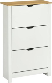 HOMCOM Botník se 3 Klapkami, Botník, Úzký Botník s Nastavitelným Dělením, Botník pro 18 Párů Bot 72 x 26 x 112 cm, Bílo+přírodní | Aosom