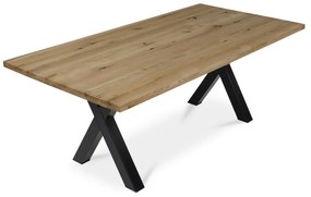 AUTRONIC Stůl jídelní, 200x100x75 cm,masiv dub, kovová noha ve tvaru písmene"X", černý lak