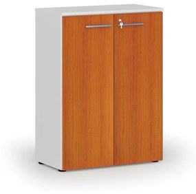Kancelářská skříň s dveřmi PRIMO WHITE, 1087 x 800 x 420 mm, bílá/třešeň