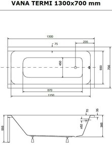 BESCO Obdélníková vana TERMI Nožičky k vaně - Bez nožiček, Rozměr vany - 140 × 70 cm OLVTER14