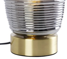 Art Deco stolní lampa mosaz s kouřovým sklem - Michi