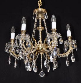 6 Arms Crystal cast brass chandelier - Gold brass &amp; Hand blown bobeches