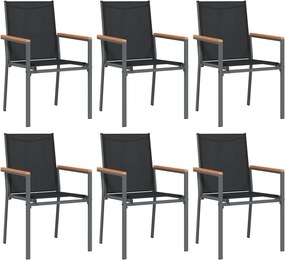 7dílný zahradní jídelní set černý textilen a ocel 3187047