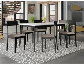 Rozkládací jídelní stůl se 6 židlemi - AL19, Barva dřeva: bílá + černá, Potah: Kronos 22