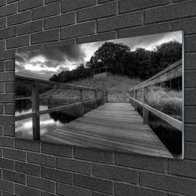 Obraz na skle Molo Černobílé Jezero 125x50 cm