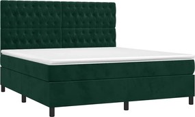 Box spring postel s matrací a LED tmavě zelená 160x200 cm samet 3136314