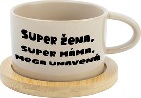 SUPER ŽENA, SUPER MÁMA, MEGA UNAVENÁ. - krémový hrníček makronka 200 ml