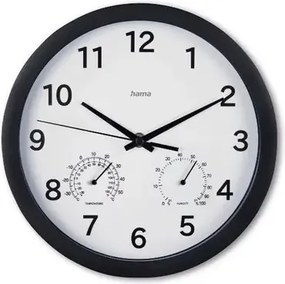 Hama Malta nástěnné hodiny 25 cm černá / tichý chod / teploměr/vlhkomě