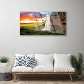 Obraz na skle Hora Vodopád Příroda 125x50 cm